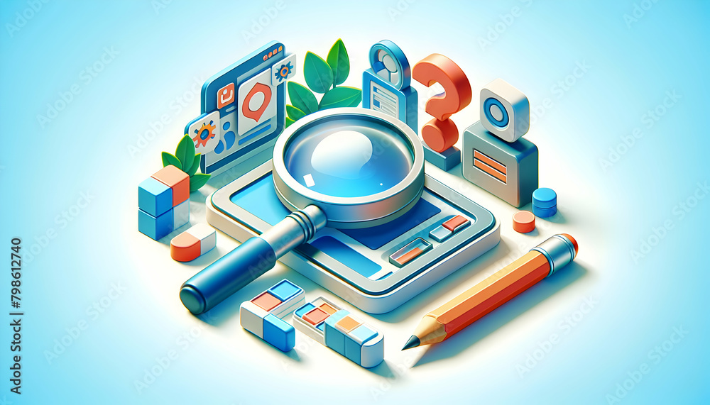 3D icon clarifying creative concepts with a magnifying glass ideal for ...