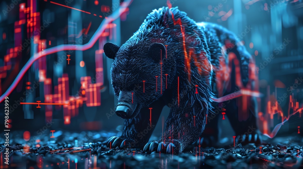 Graphical representation of a bear with a background of falling stock ...
