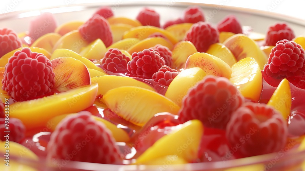 From different perspectives, a peach and raspberry trifle showcases ...