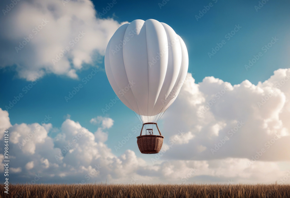 white blank hot sky balloon mockup empty air 3d background rendering ...