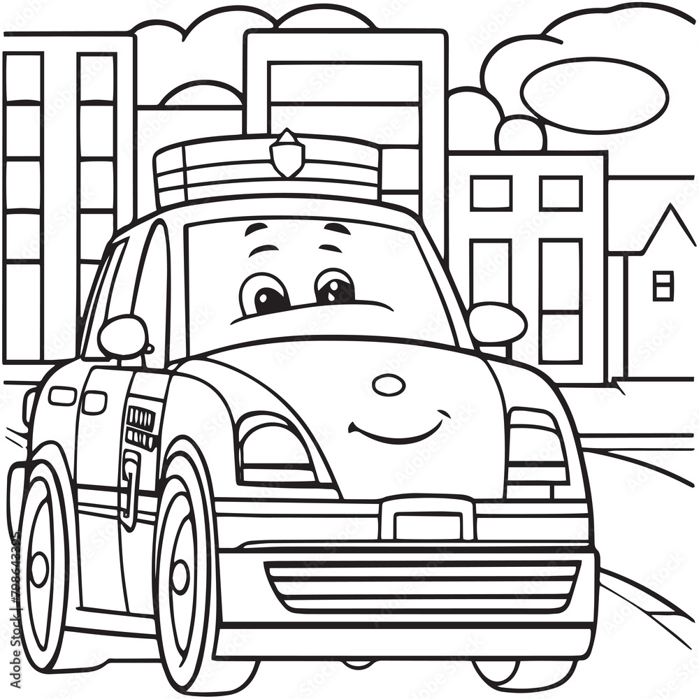 Colouring page of a police car. Cartoon emergency transport. Colouring ...
