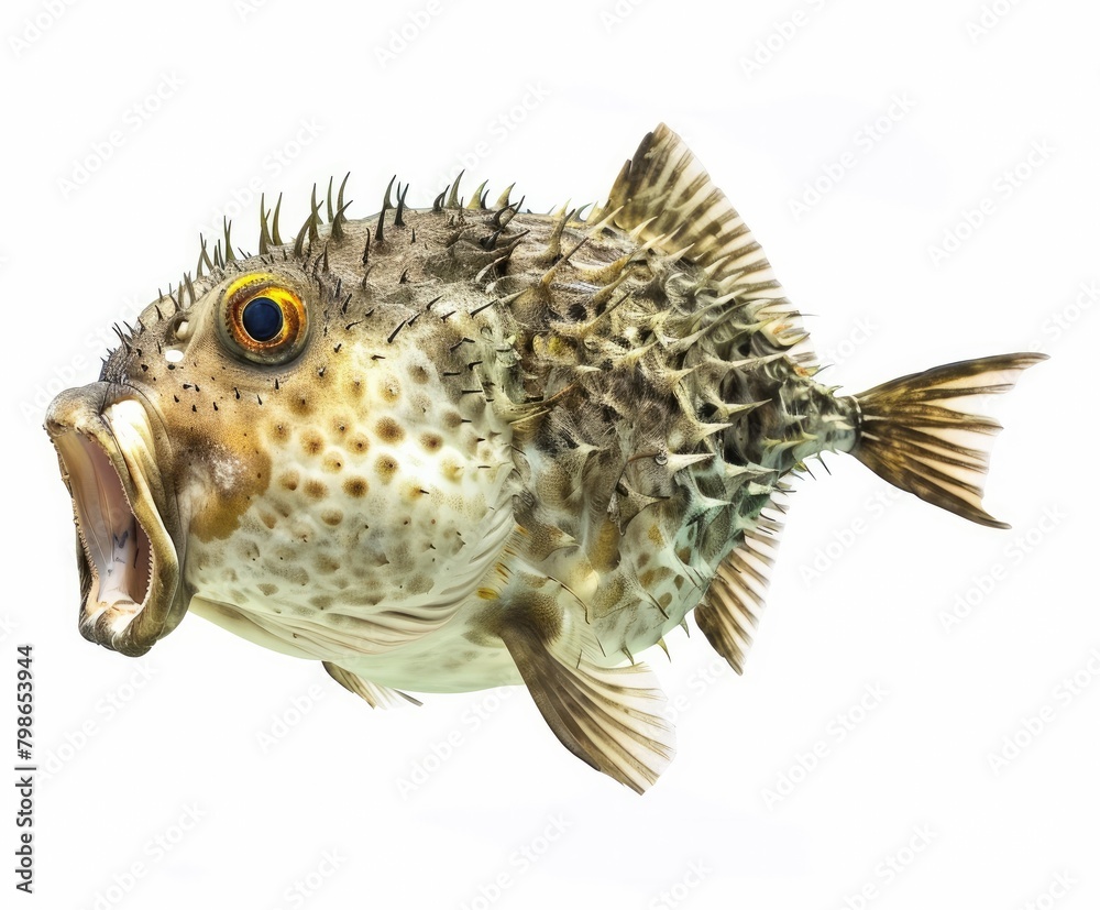 High-Resolution Side View of Pufferfish Isolated on White Background ...