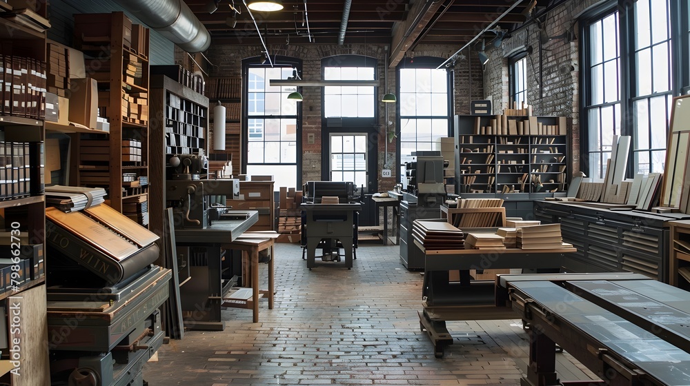 Vintage Print Shop with Old-Fashioned Presses Showcasing the Charm and ...