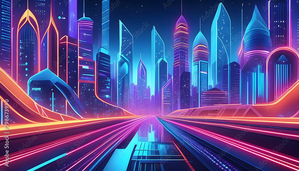 City, technology, AI, Neon, Night, speed, motion, road, street, ,city ...