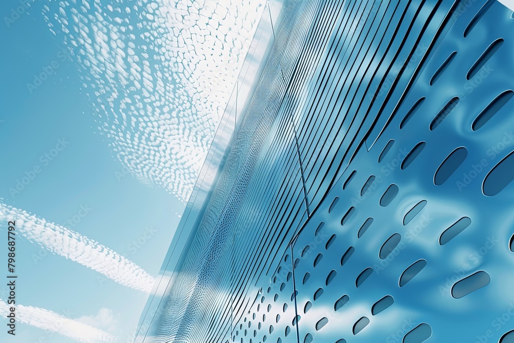 Futuristic Metallic Blue Wall Detail: Reticulated Sky Design Stock ...