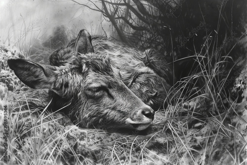 An illustrative depiction of exhausted deer during a heatwave ...