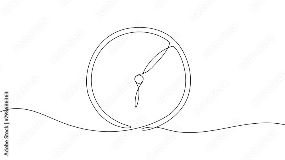 Clock continuous one line drawing on white background. Hand drawn alarm ...