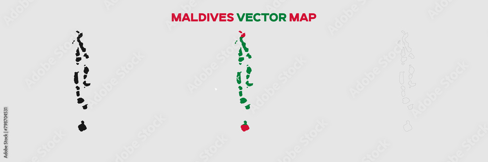 Maldives Map Vector Pack. Map with Flag. Gray Map Silhouette. Gray ...
