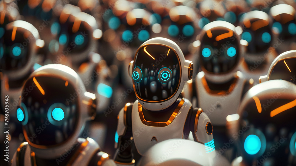 A robot with a face made of metal and wires. The robot has a human-like ...