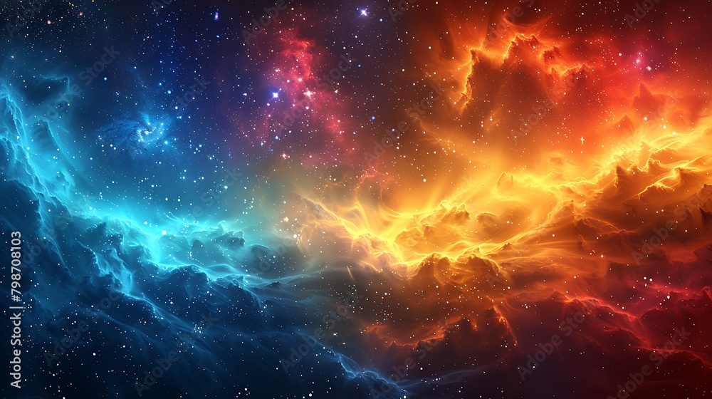 A vibrant USA flag draped over a backdrop of the cosmos, where stars ...