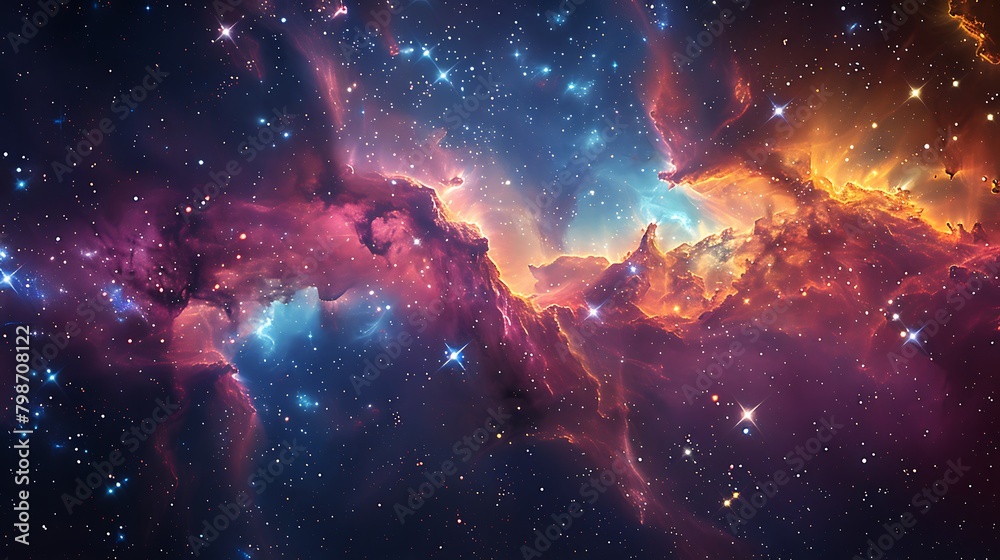 A vibrant USA flag draped over a backdrop of the cosmos, where stars ...