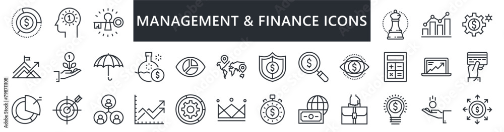Finance icon set. With Concepts like Profit, Losses, Stock, Tax ...