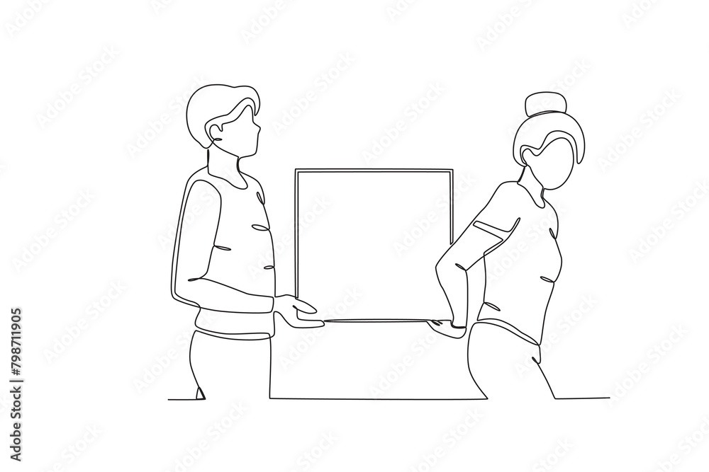 Single continuous line drawing of Neighbors who help lift things ...