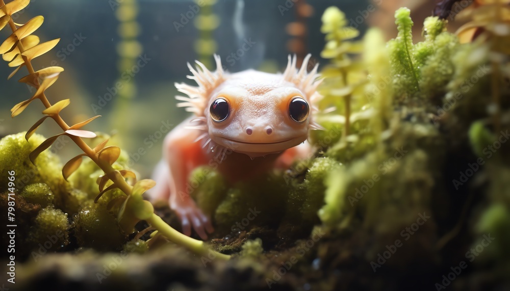 Axolotl, a cute aquatic salamander with a friendly smile, is the ...