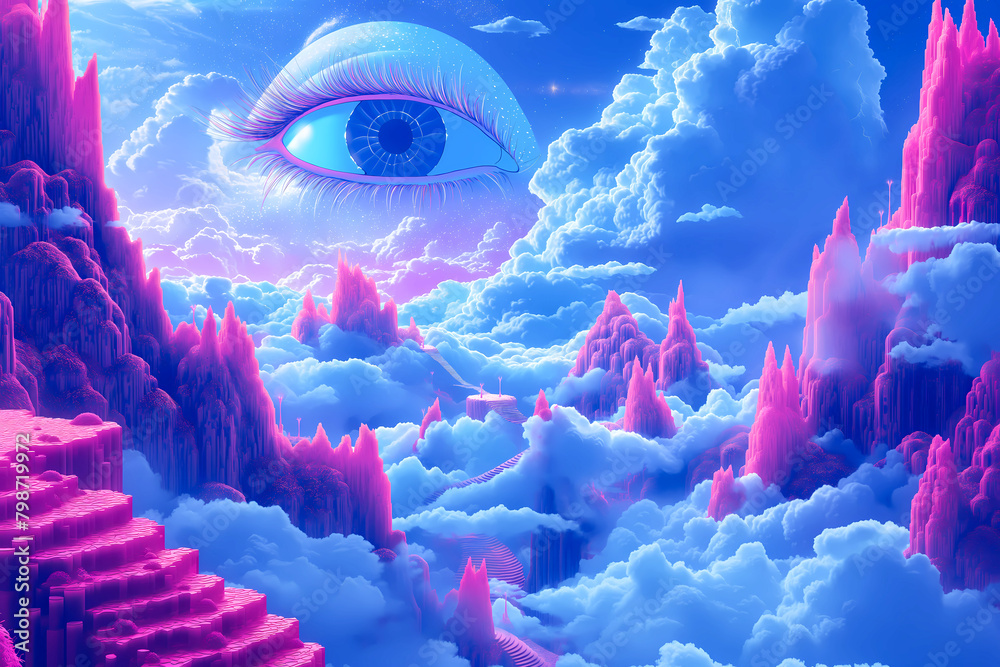 the genesis, abstract psychedelic vapor wave neon dream world ...