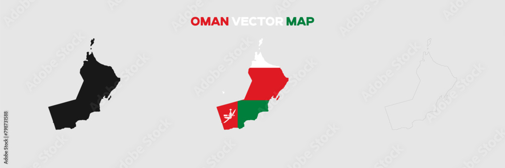 Oman Map Vector Pack. Map with Flag. Gray Map Silhouette. Gray Outline ...