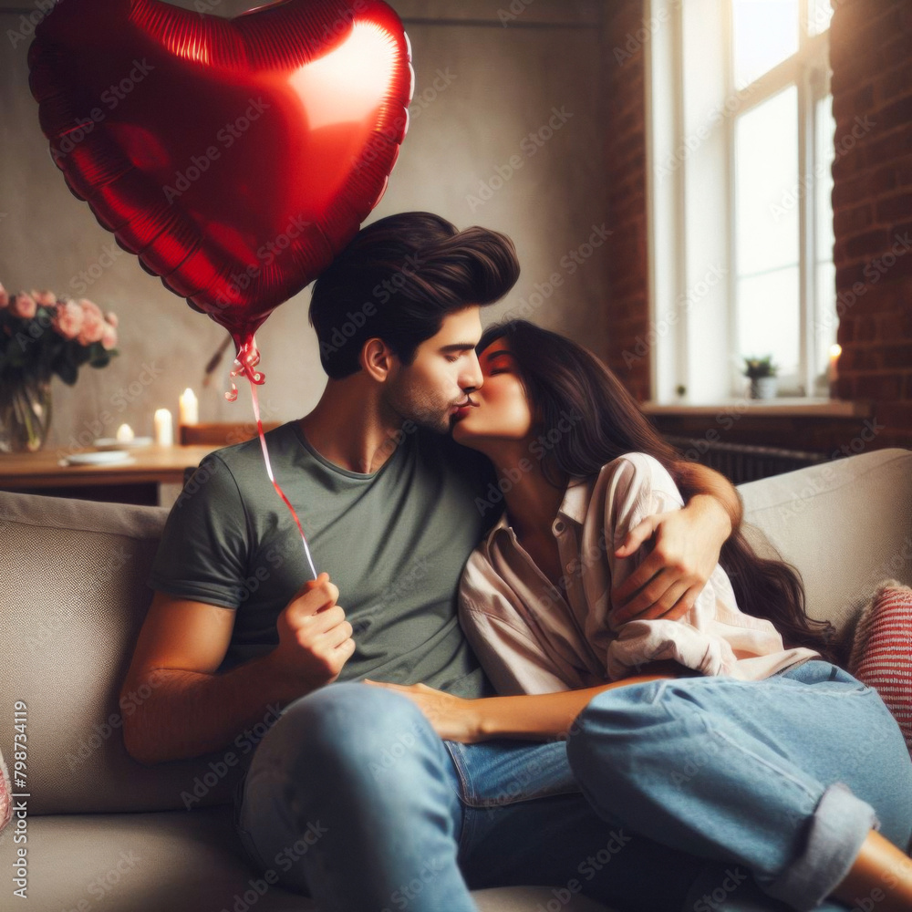 Cozy Love: Couple Shares Romantic Kiss Under Heart Balloon. Home Sweet ...