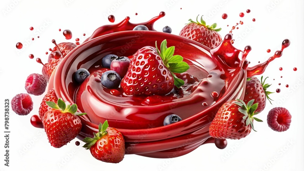 Red berry Jam splash with little bubbles fruit syrup isolated on ...