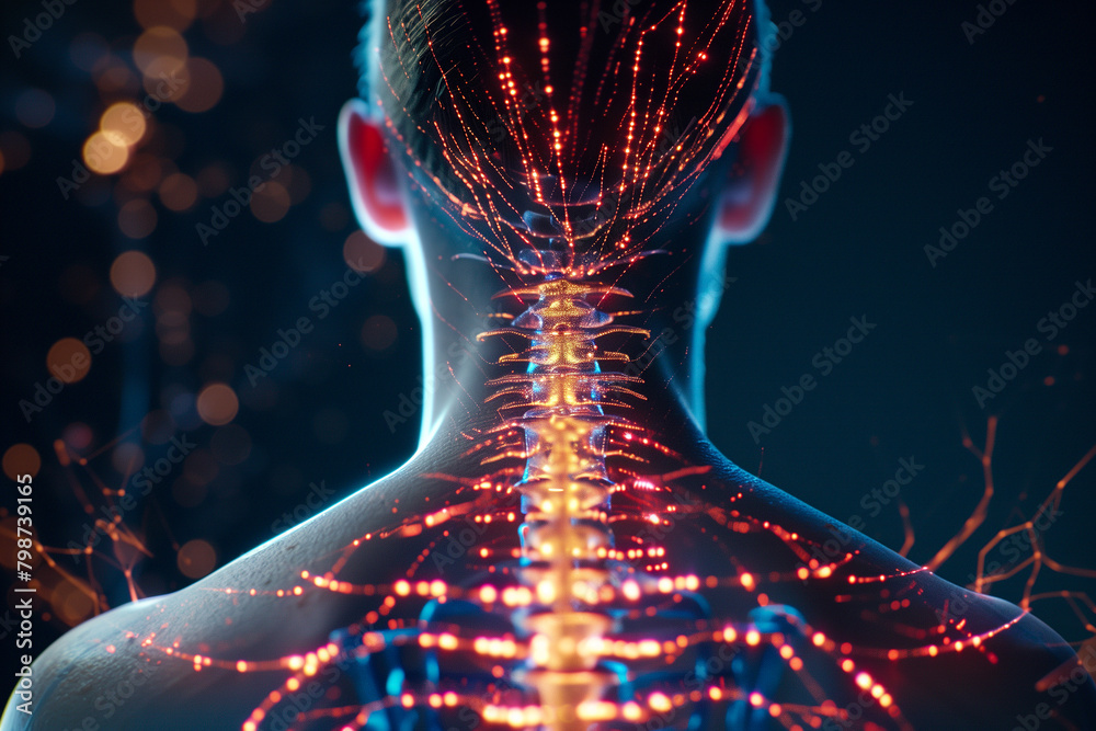 Health concept. Luminescent Human Spine Visualization with Digital ...