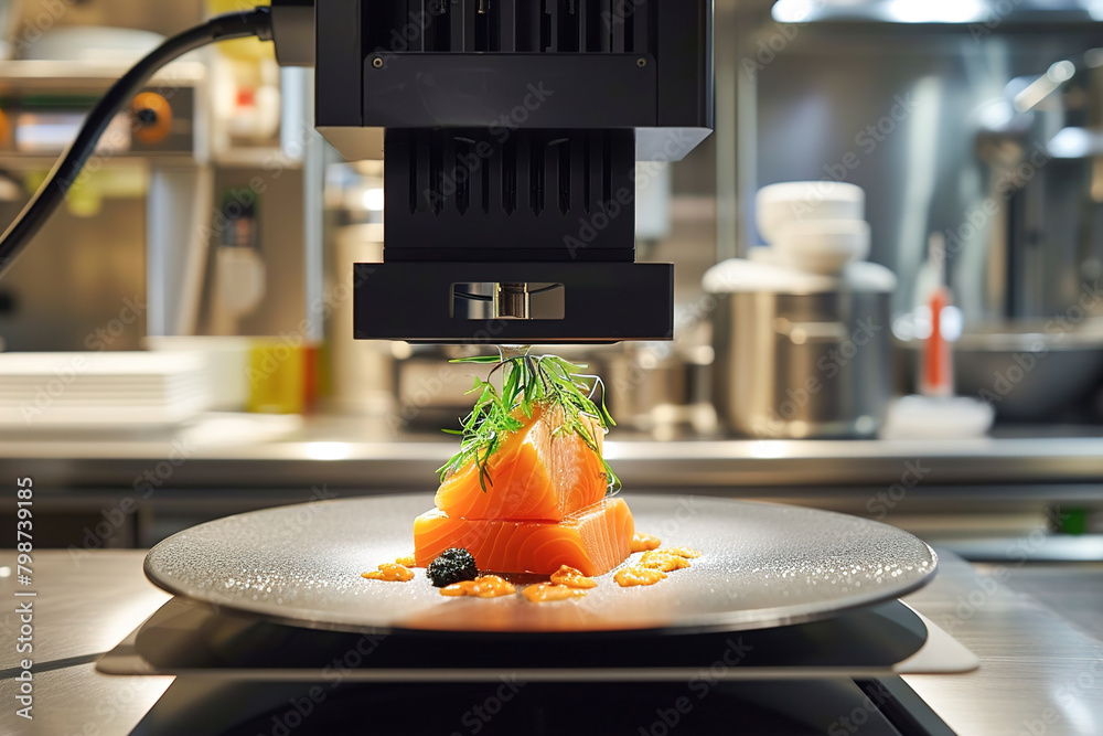 3D printed food: Fish on plate, technology in professional cuisine in ...