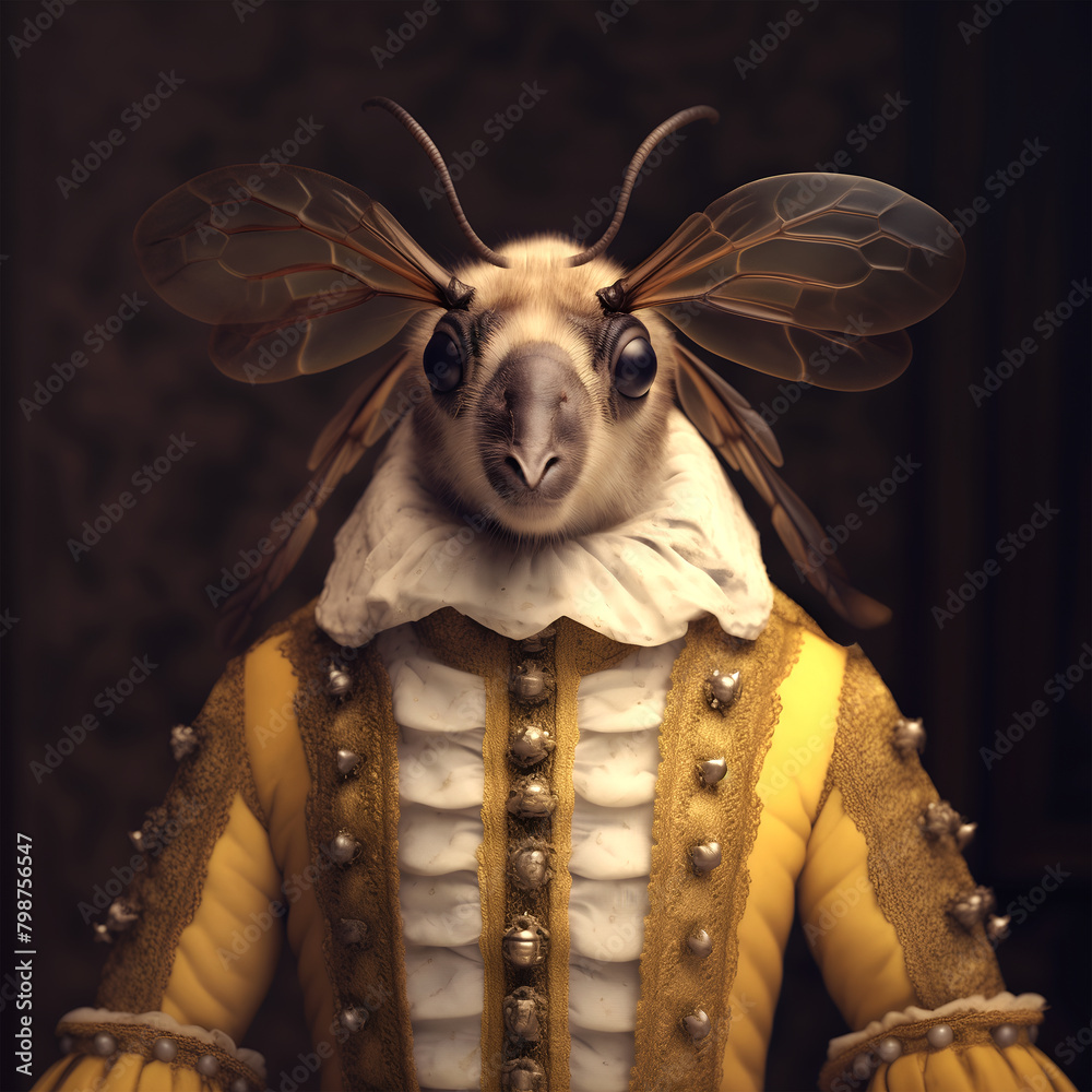 Realistic lifelike bee insect in renaissance regal medieval noble royal ...
