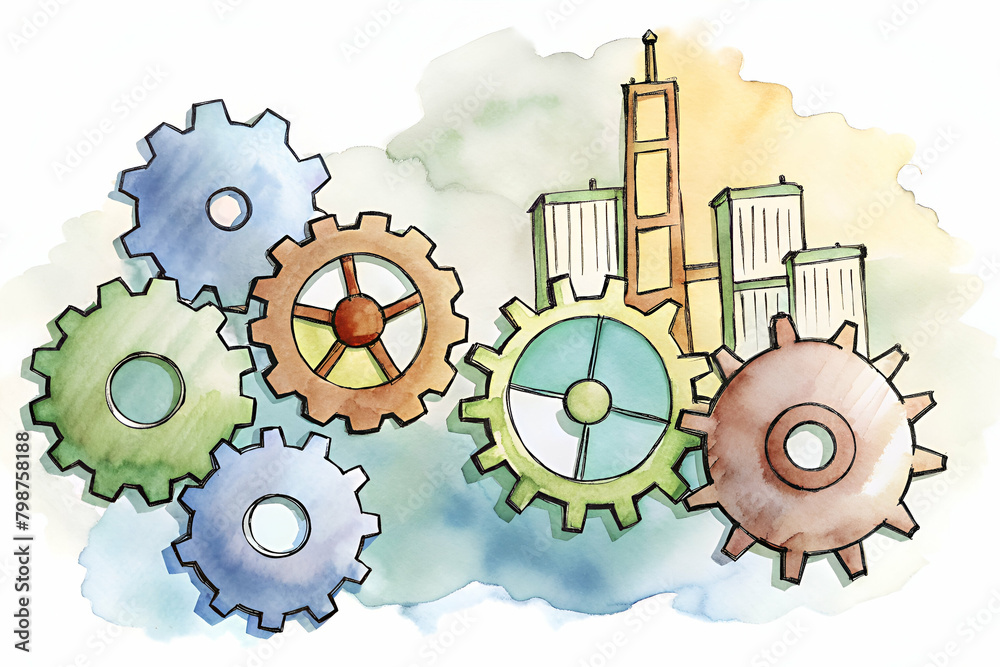 Series of Cogs and Wheels Representing Industries Stock Illustration ...