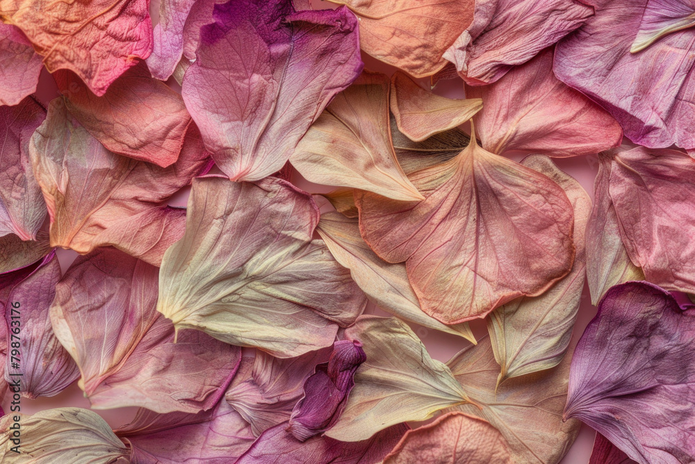 Textured surface of dried flower petals, showcasing delicate shapes and ...
