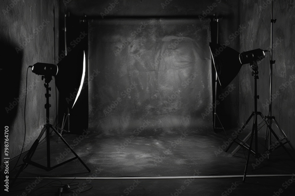 Backdrop Gray. Photo Studio Background Illuminated by Lamps with Dark ...