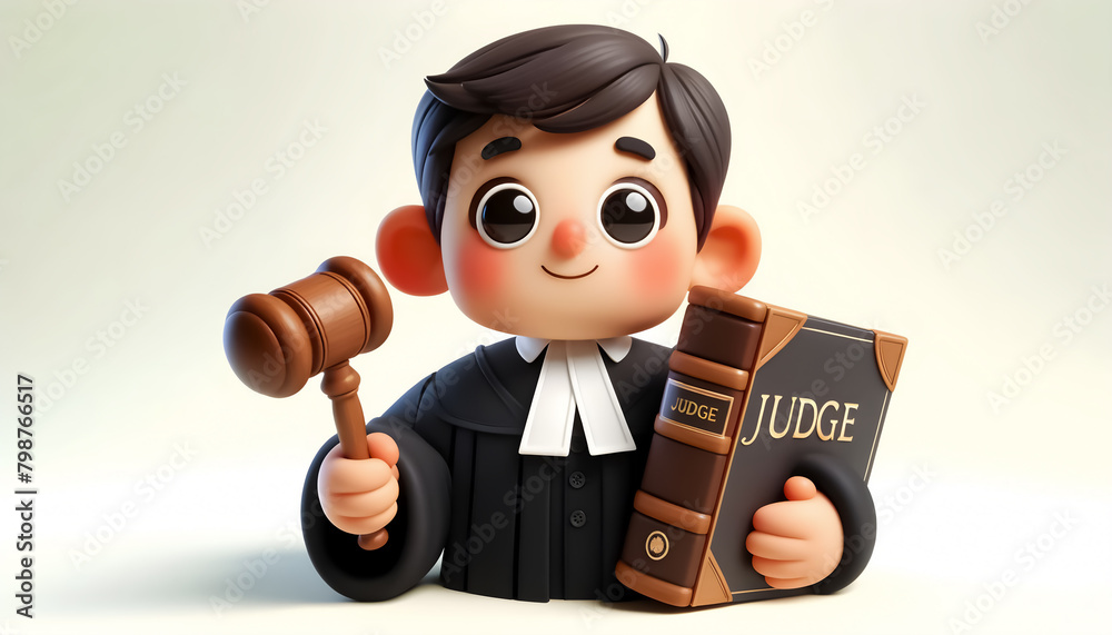 Stern Judge with Wooden Gavel: 3D Cartoon Illustration, Judge Character ...