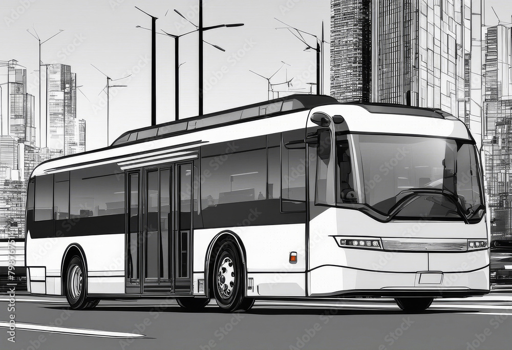 bus electric outline sketch city print drawing transportation ...
