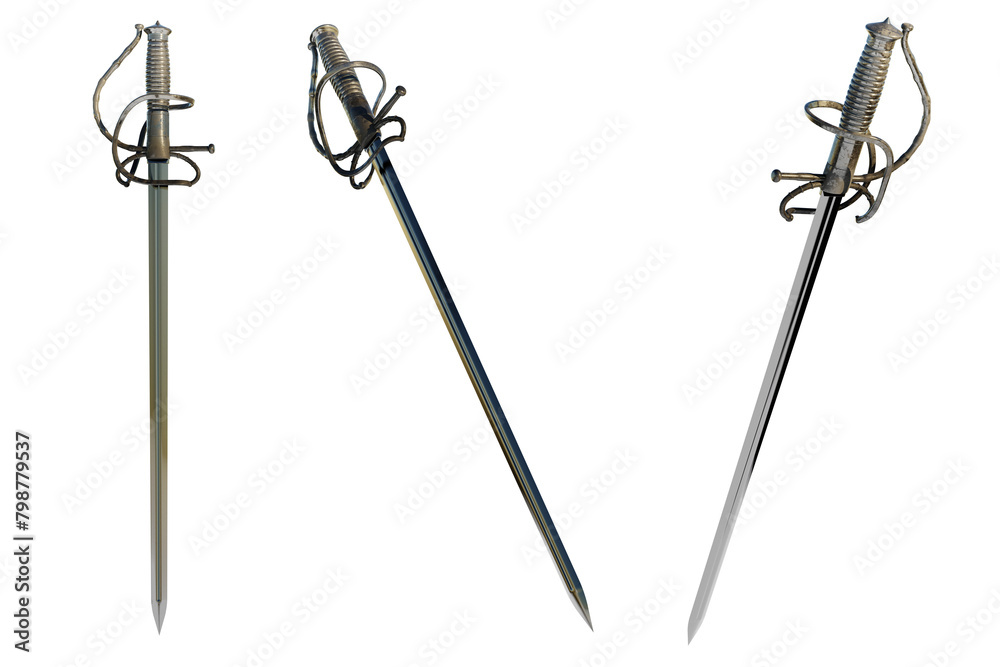 Rapier Spanish roper sword with loop guard on transparent background ...