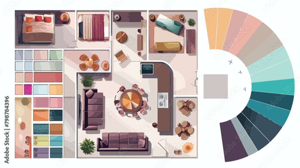 Apartment floor plan layout and color wheels palett Stock Vector ...