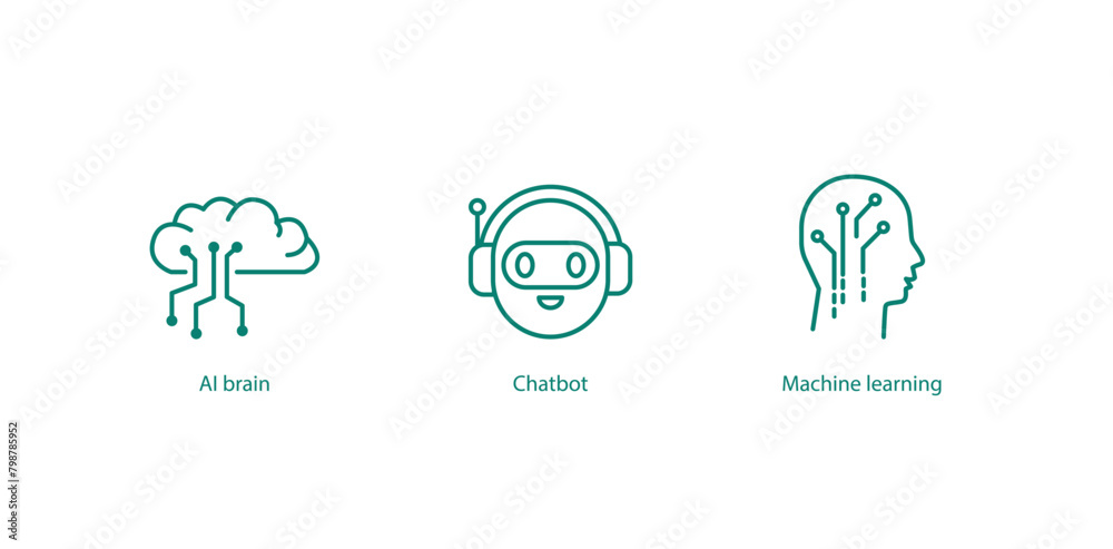 Artificial Intelligence Vector Icons: AI Brain, Chatbot, Machine ...