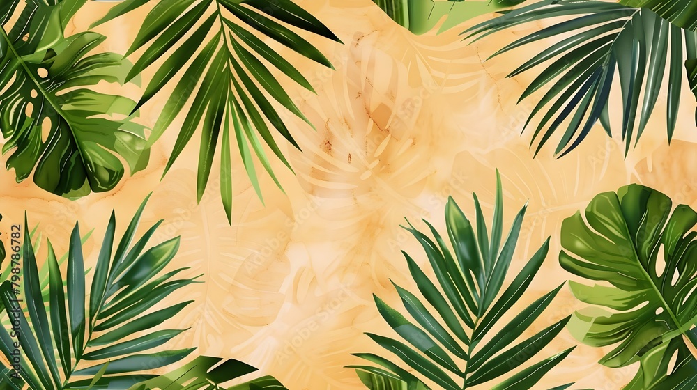 Tropical Palm Leaves Pattern on a Sandy Beach Background, Beach-Themed ...