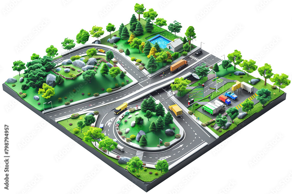 Map square, realistic environment diagram, freeway roads traffic etc ...