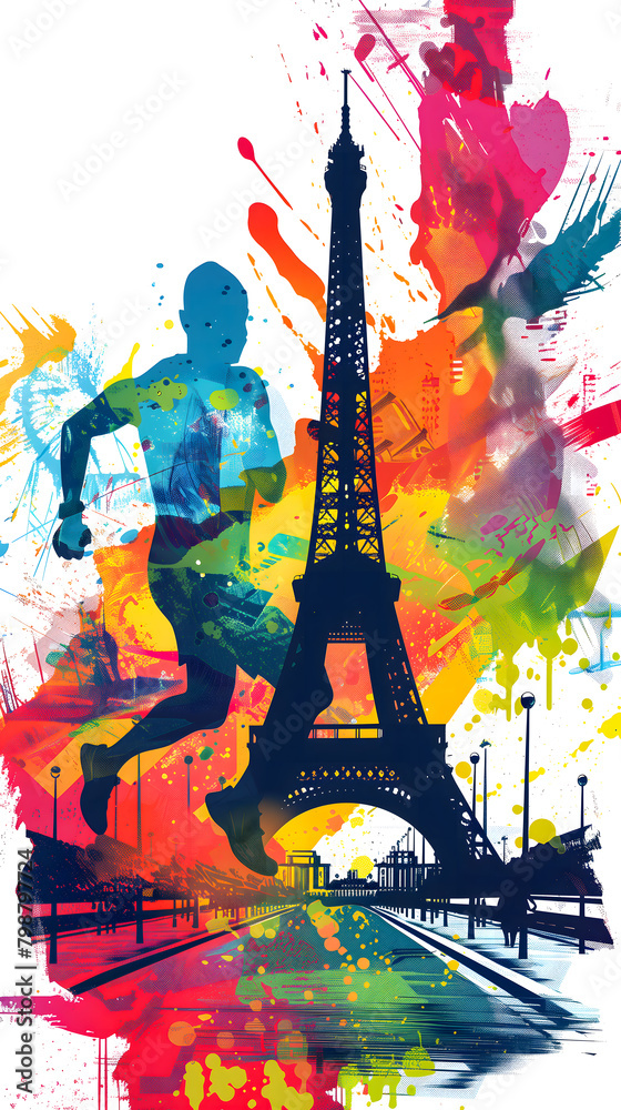 Une illustration d'un coureur en train de faire un marathon à Paris au ...