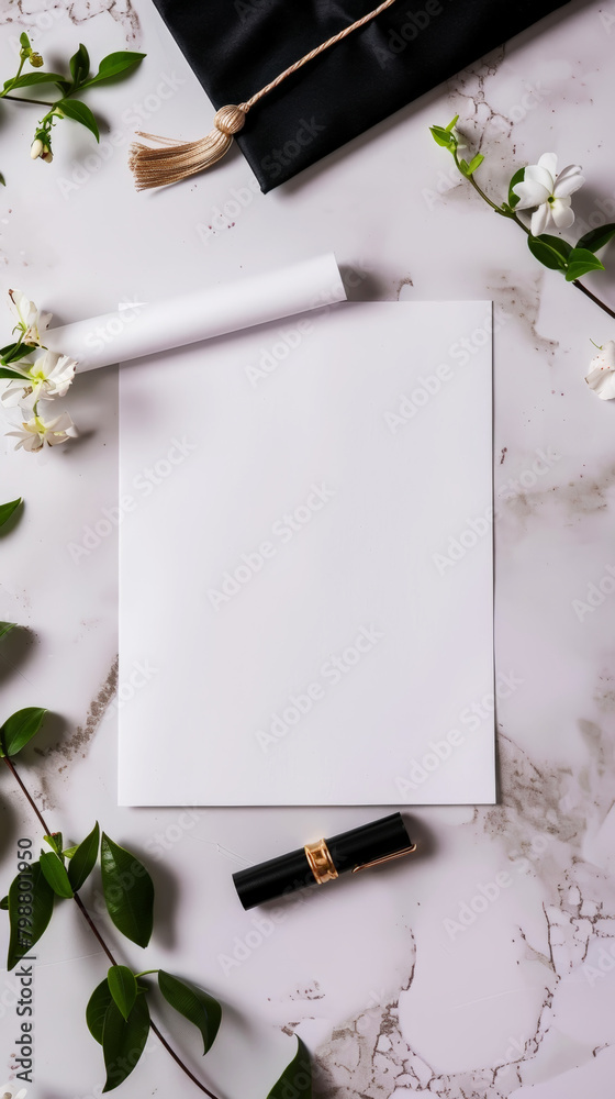 Elegant aesthetic invitation template for graduation, empty white blank ...