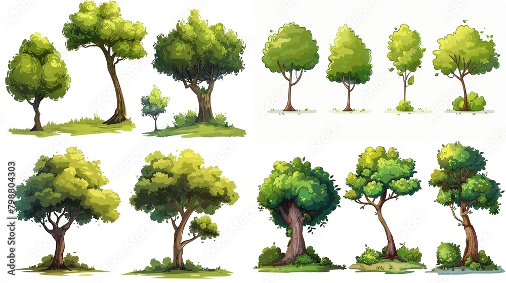 cartoon illustration clipart of refresh green tree collection set ...
