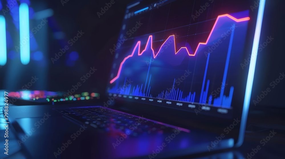 Create a futuristic and impactful image of a graph rising sharply on a ...