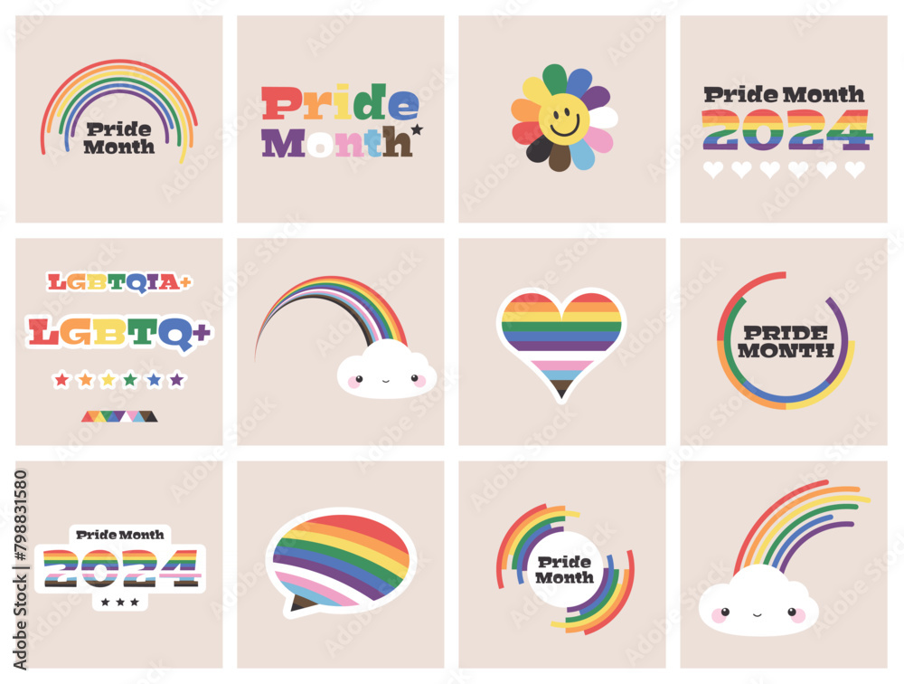 Pride Month 2024 celebration cliparts for your lgbtq+ projects, vector ...