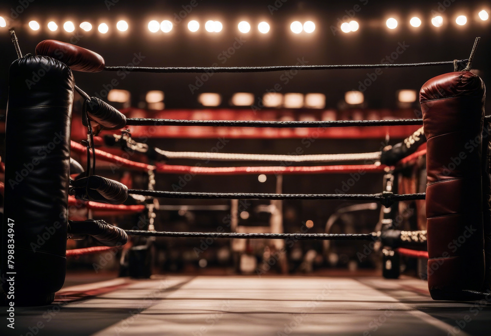 corner equipments ring boxing fight empty copy space event glove ...