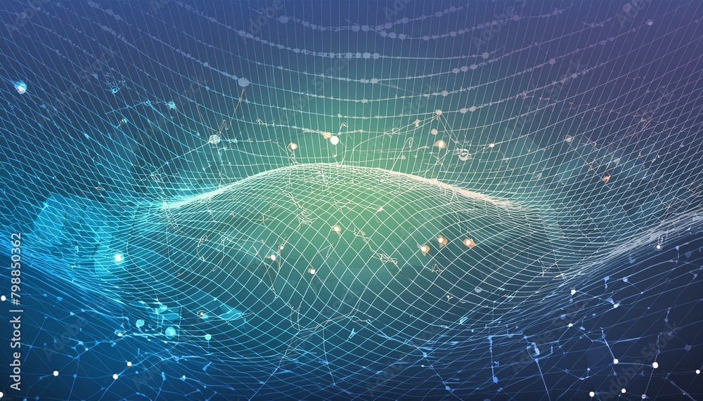 Grid surface. Abstract science or technology background of quantum computing system with a cyber ...