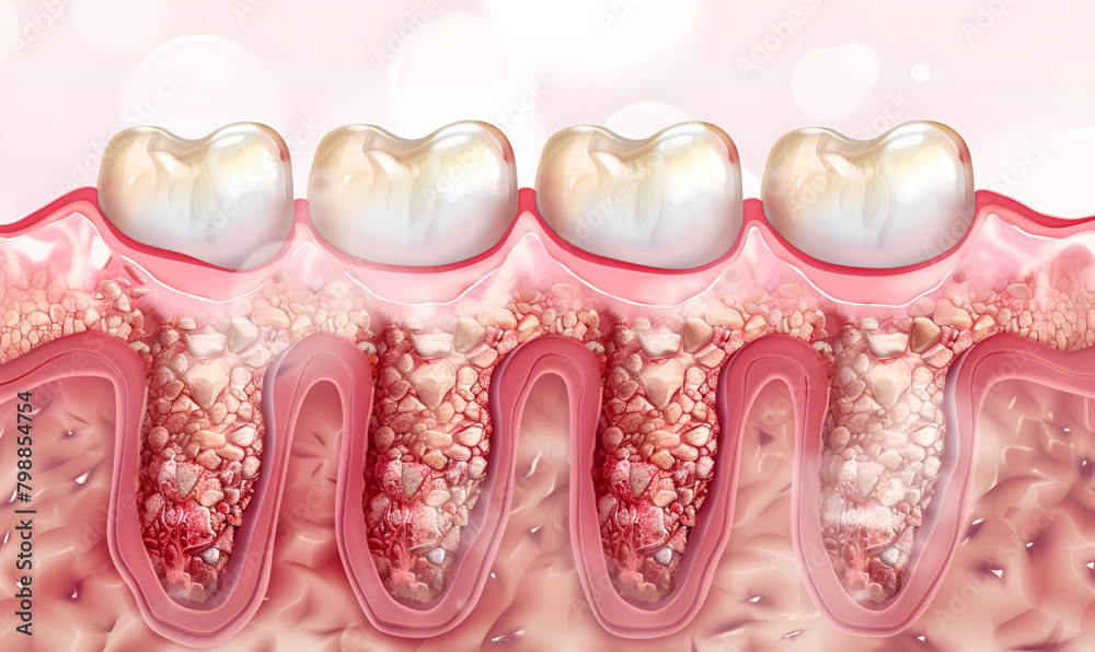 An illustration depicting the progression of periodontitis, with stages ...
