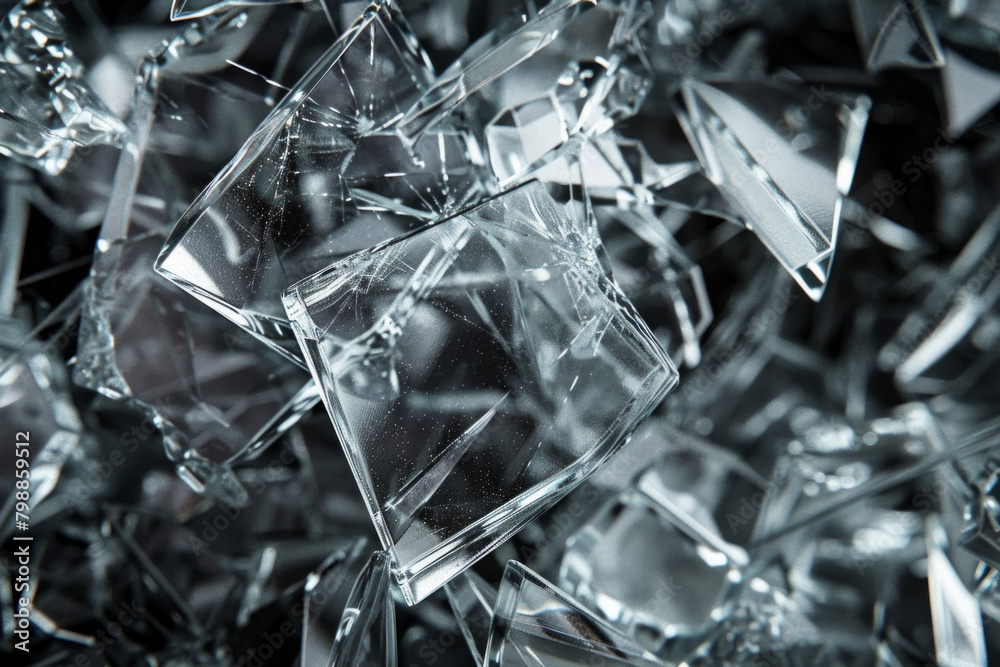 Shattered glass shards, featuring jagged edges and transparent ...
