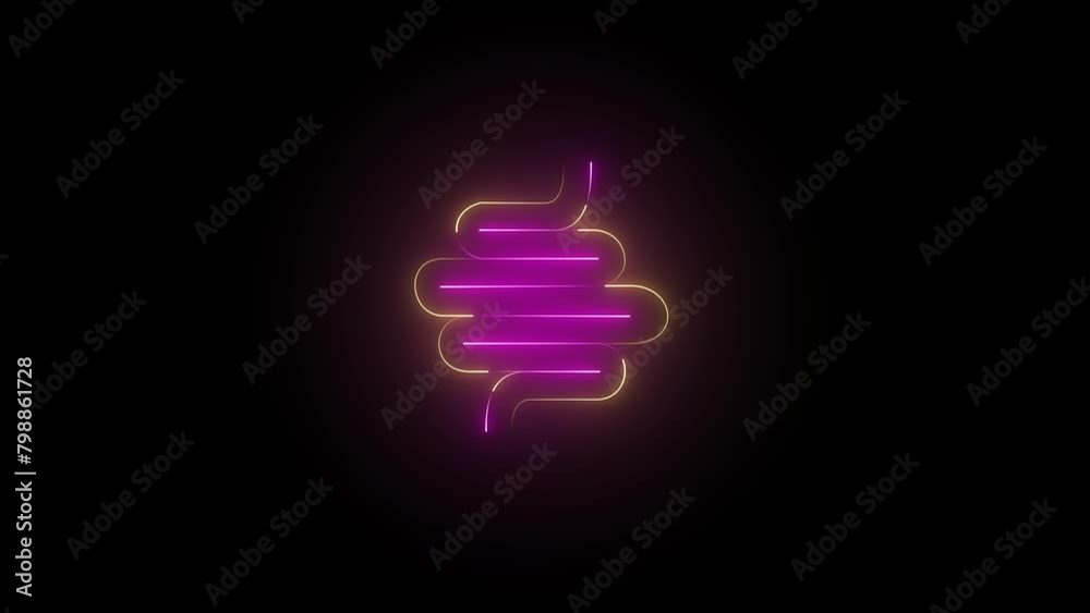 Neon glowing Digestive tract icon animation. Intestines Structure Neon ...