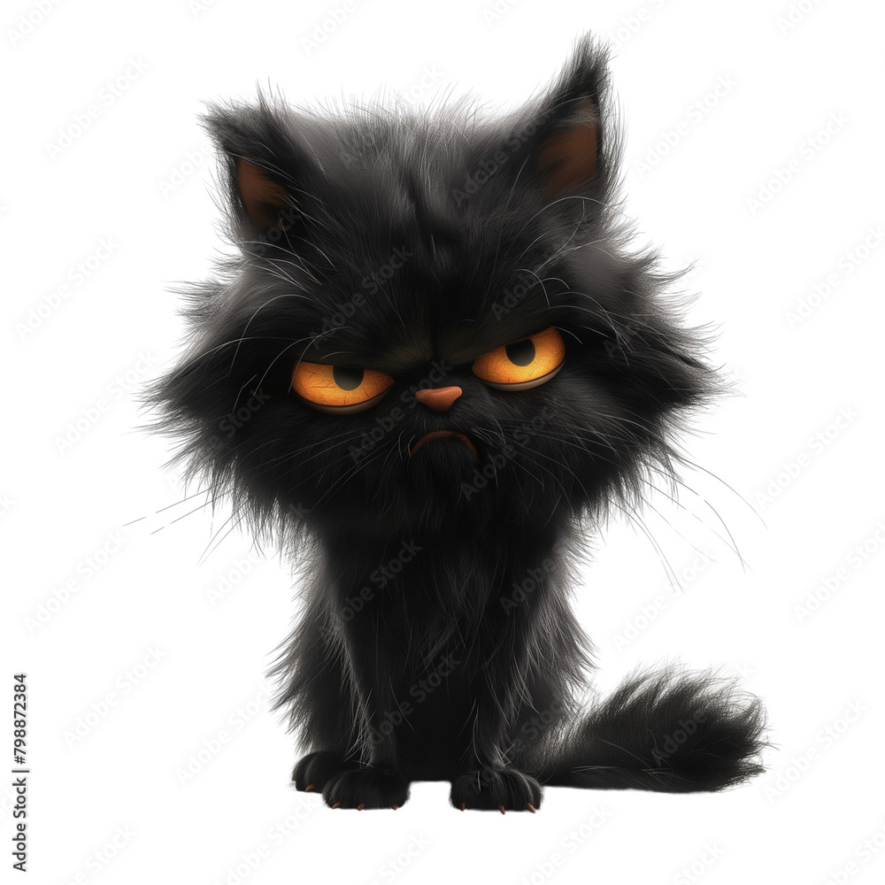 chat noir et blanc ébouriffé, style cartoon, mascotte, énervé, visage ...