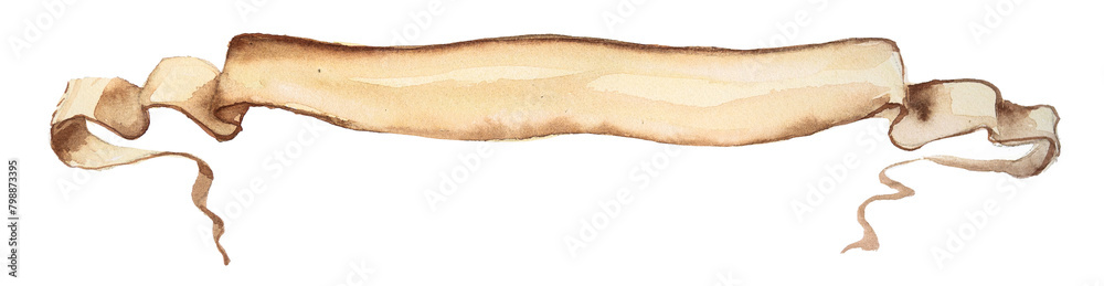 Old paper scroll isolated on white. Medieval banner clipart.Watercolor ...