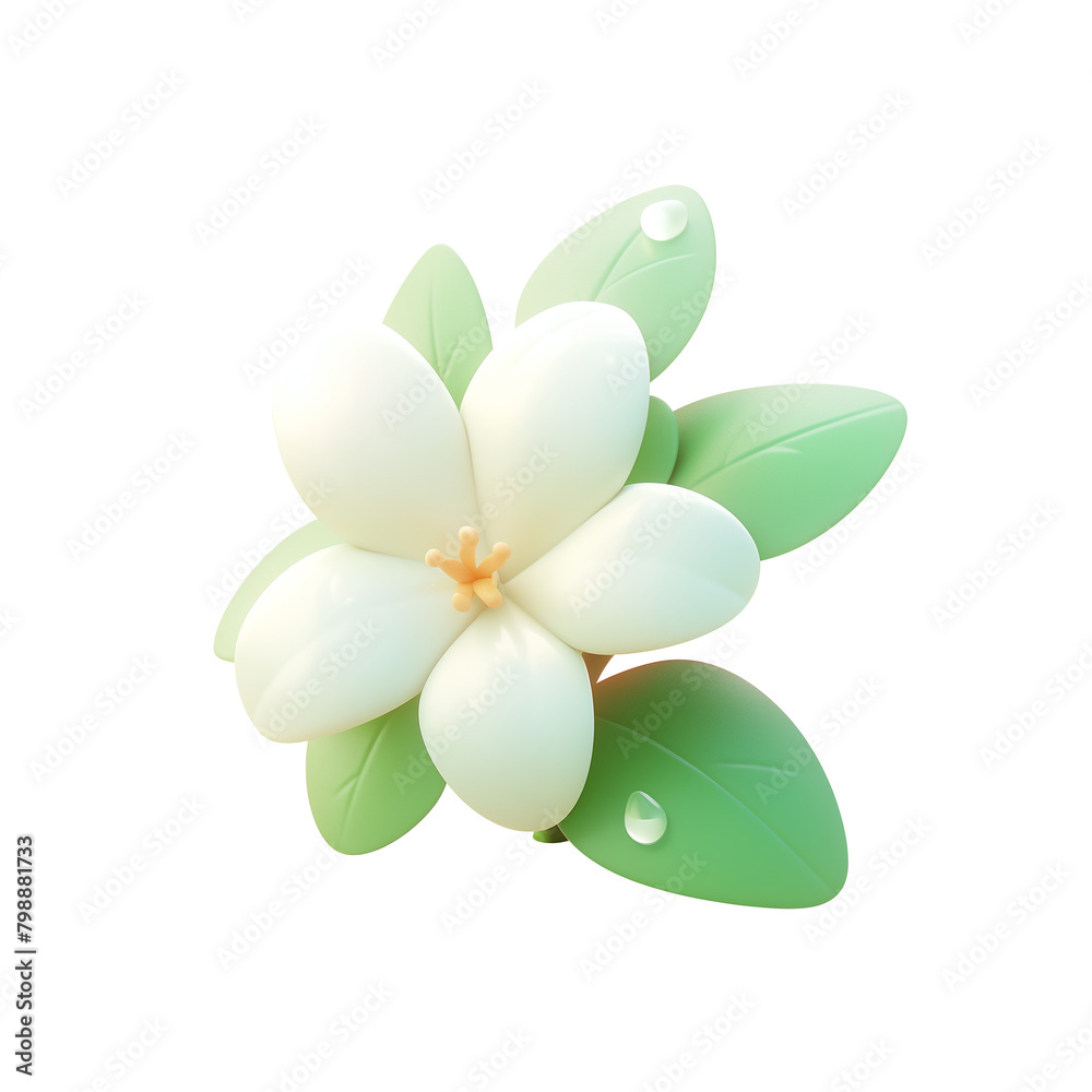 jasmine icon, flower icon, 3D icon, cartoon, smooth, shiny, cute ...