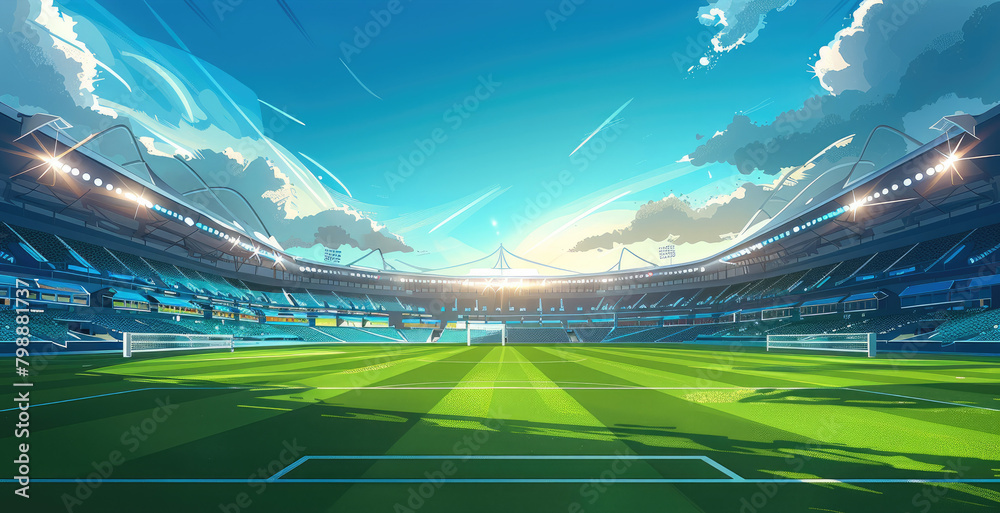 Vector illustration of a flat background, a modern football stadium ...