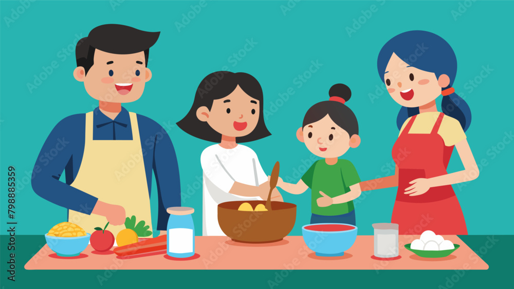 Parents teaching their children how to make traditional recipes passing ...